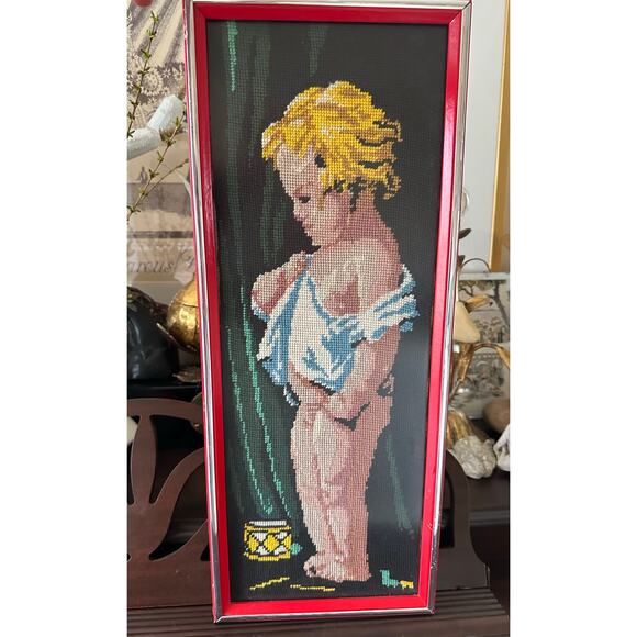 Unbranded | Art | Vintage Needlepoint Child Baby Boy Blonde Bath Wall ...